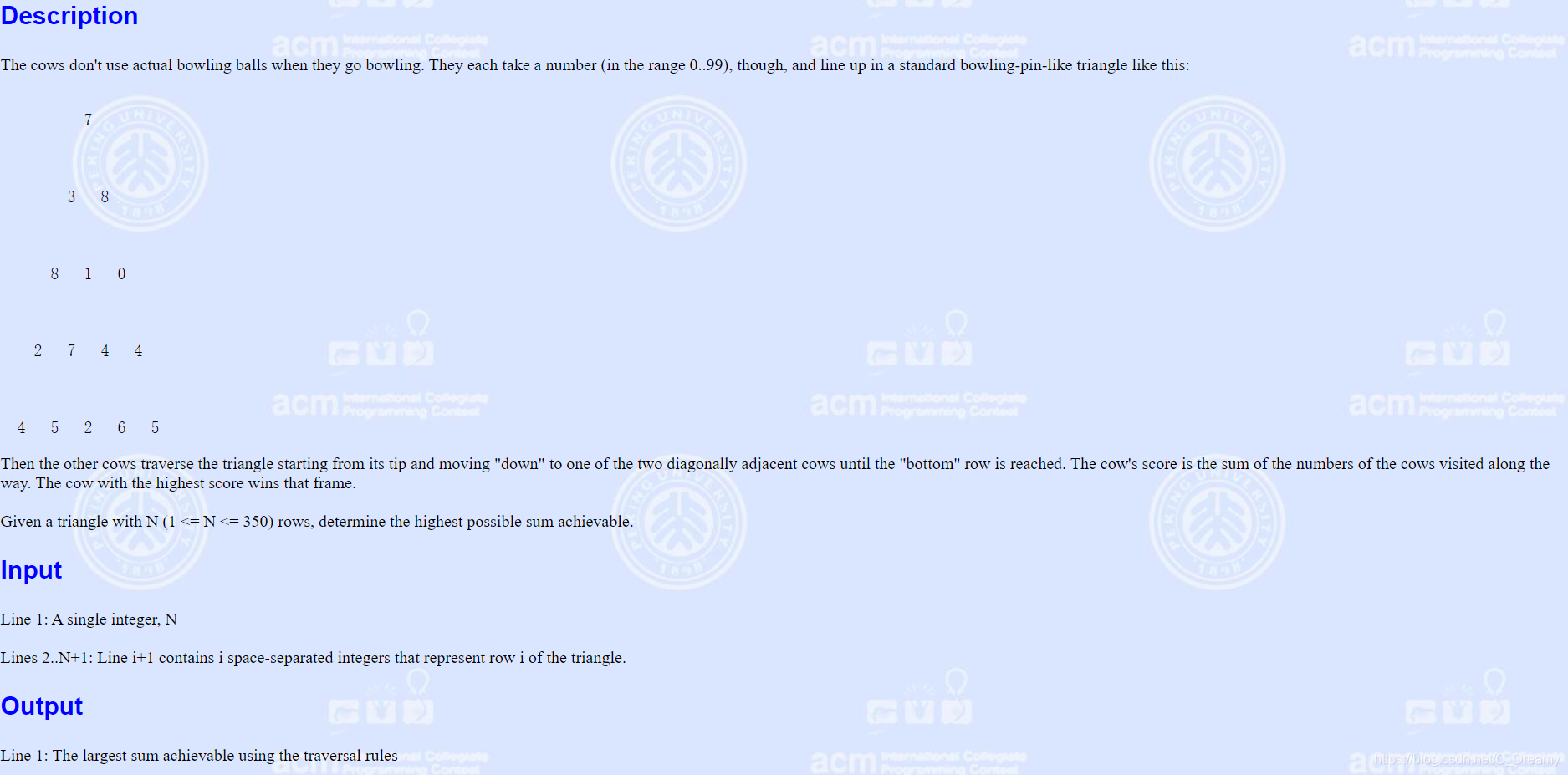 POJ 3176 Cow Bowling-CSDN博客