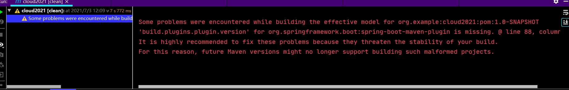 ‘build.plugins.plugin.version‘ for org.springframework.boot:spring-boot-maven-plugin is missing ...