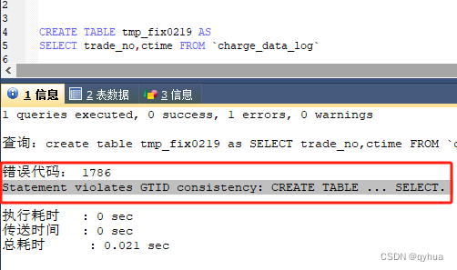 MySql报错:Statement violates GTID consistency: CREATE TABLE ... SELECT.解决 ...