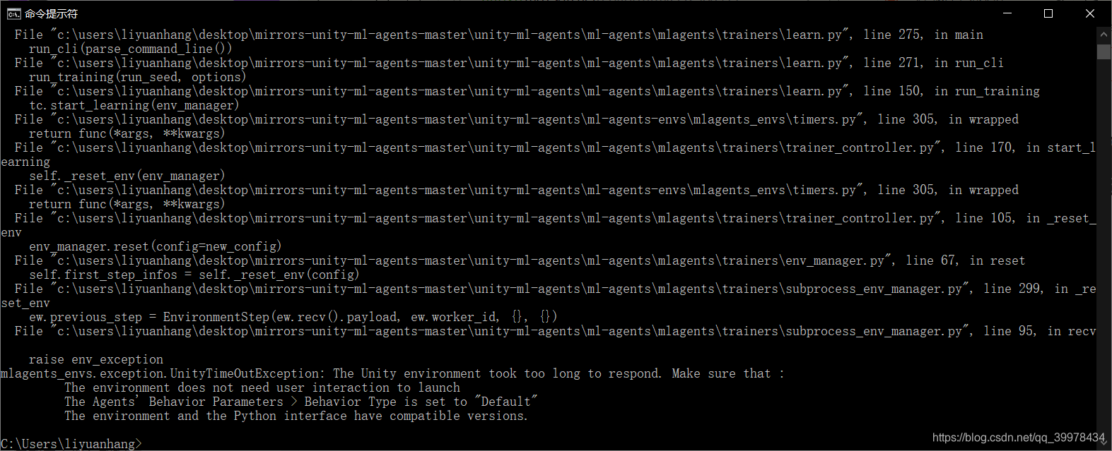ML-Agents + PyTorch遇到的问题_mlagents.trainers.exception.unitytrainerexception:-CSDN博客