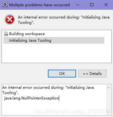 An internal error occurred during: "Initializing Java Tooling". java.lang.NullPointerException ...