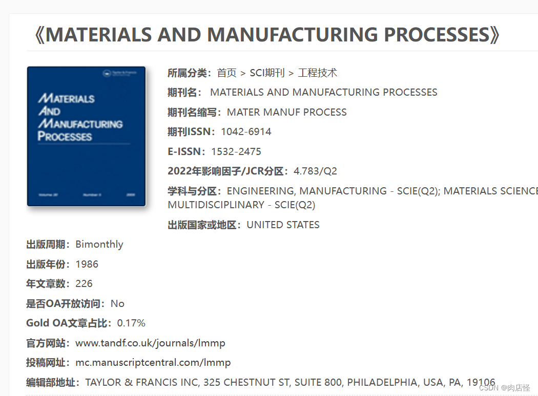 《Materials and Manufacturing Processes》一个月录用经验分享（投稿）_with journal ...