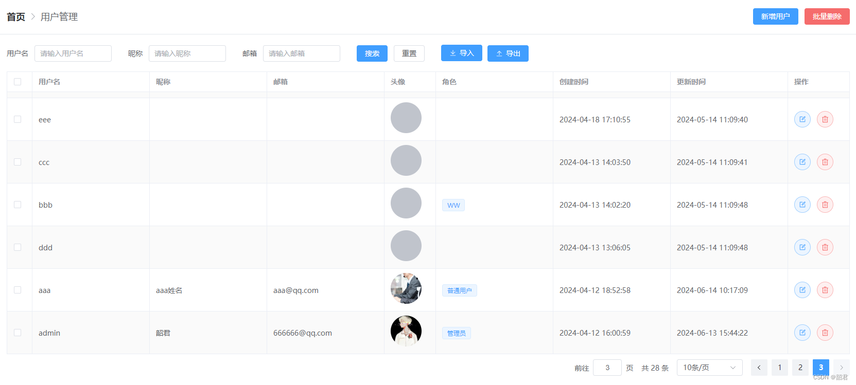 SpringBoot3+Vue3 前后端分离项目实现基于RBAC权限访问控制-（3）用户管理_spring boot rbac开源项目-CSDN博客