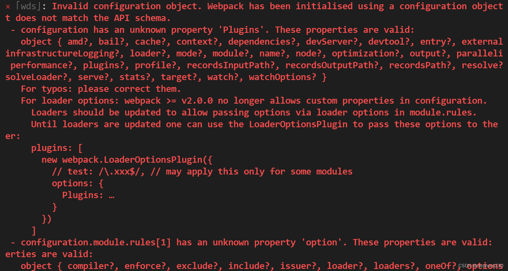 npx webpack-dev-server后都报的哪些恶心错误（各类版本不符）_for loader options: webpack >= v2.0.0 no longer al-CSDN博客