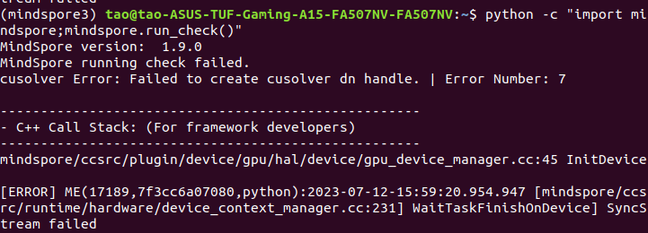 MindSpore安装出错，Failed to create cusolver dn handle_mindspore库安装失败-CSDN博客