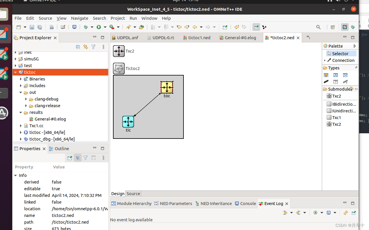 通过Omnet++官网tictoc教程学习在Omnet++中构建和运行仿真 Part3_omnet中传输层中scheduleat-CSDN博客