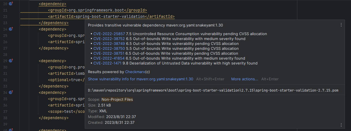 警告：Provides transitive vulnerable dependency maven:org.yaml:snakeyaml:1.30-CSDN博客