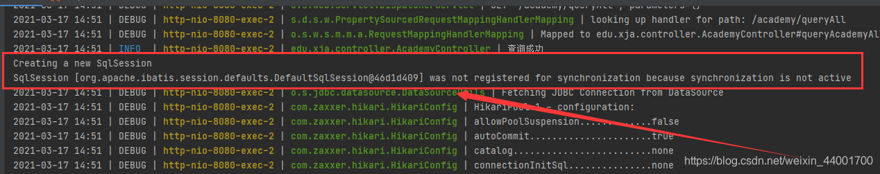 Creating a new SqlSession SqlSession [org.apache.ibatis.session.defaults.DefaultSqlSession ...