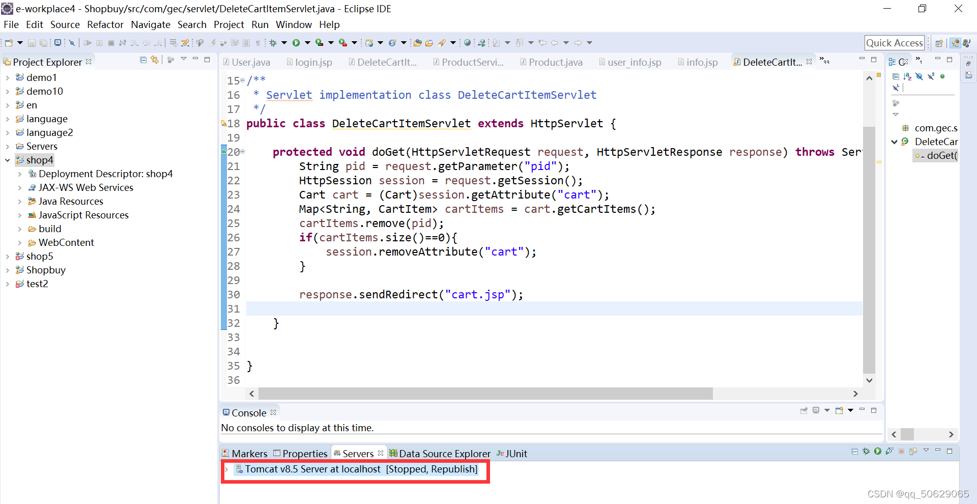 java web ,run on server 运行项目时，Tomcat 提示错误信息。Could not publish server configuration for Tomcat v8 ...