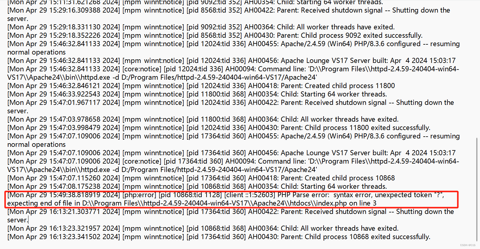 Apache 配置PHP启动出现The requested operation has failed_p6 the operation you requested failed with ...