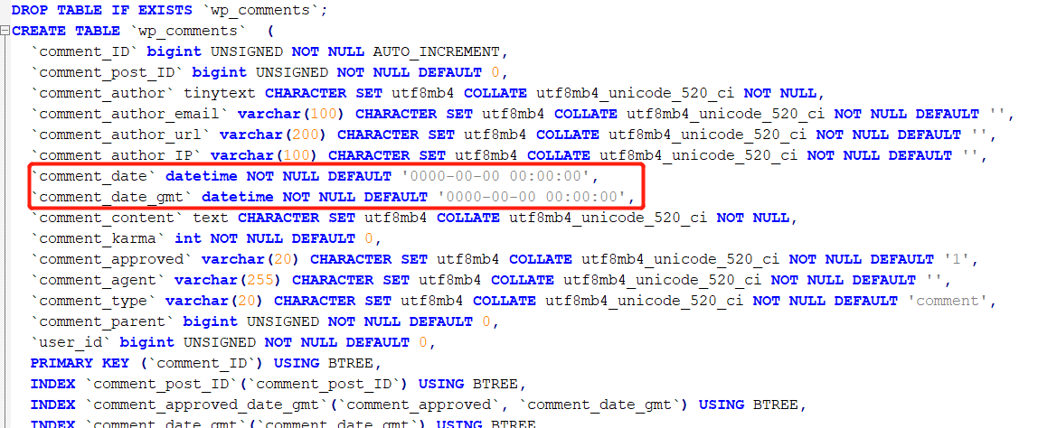 wordpress数据库迁移Invalid default value for ‘comment_date‘_wordpress database error invalid default ...