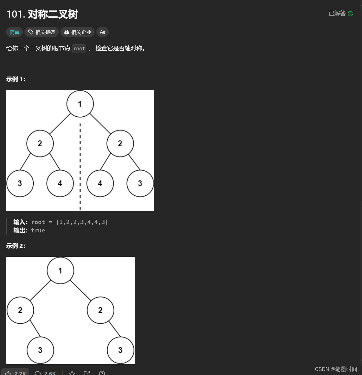Leetcode 101 对称二叉树 Csdn博客