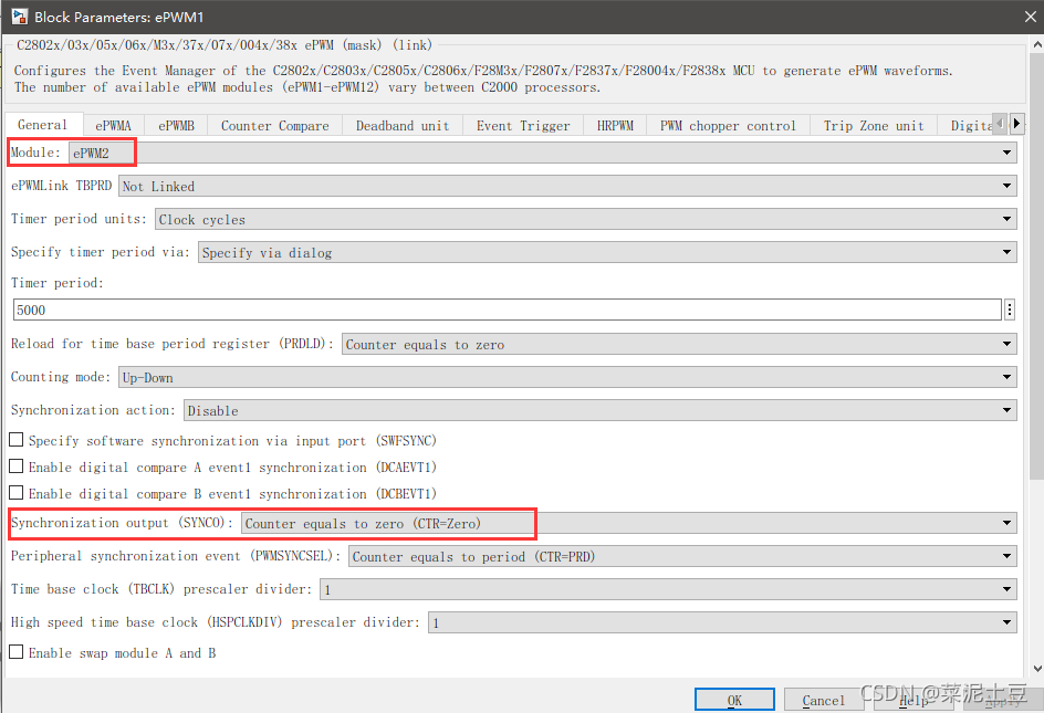 Simulink嵌入式自动代码DSP F28335（3）——ePWM模块详解及应用例程_dsp28335简单例程-CSDN博客