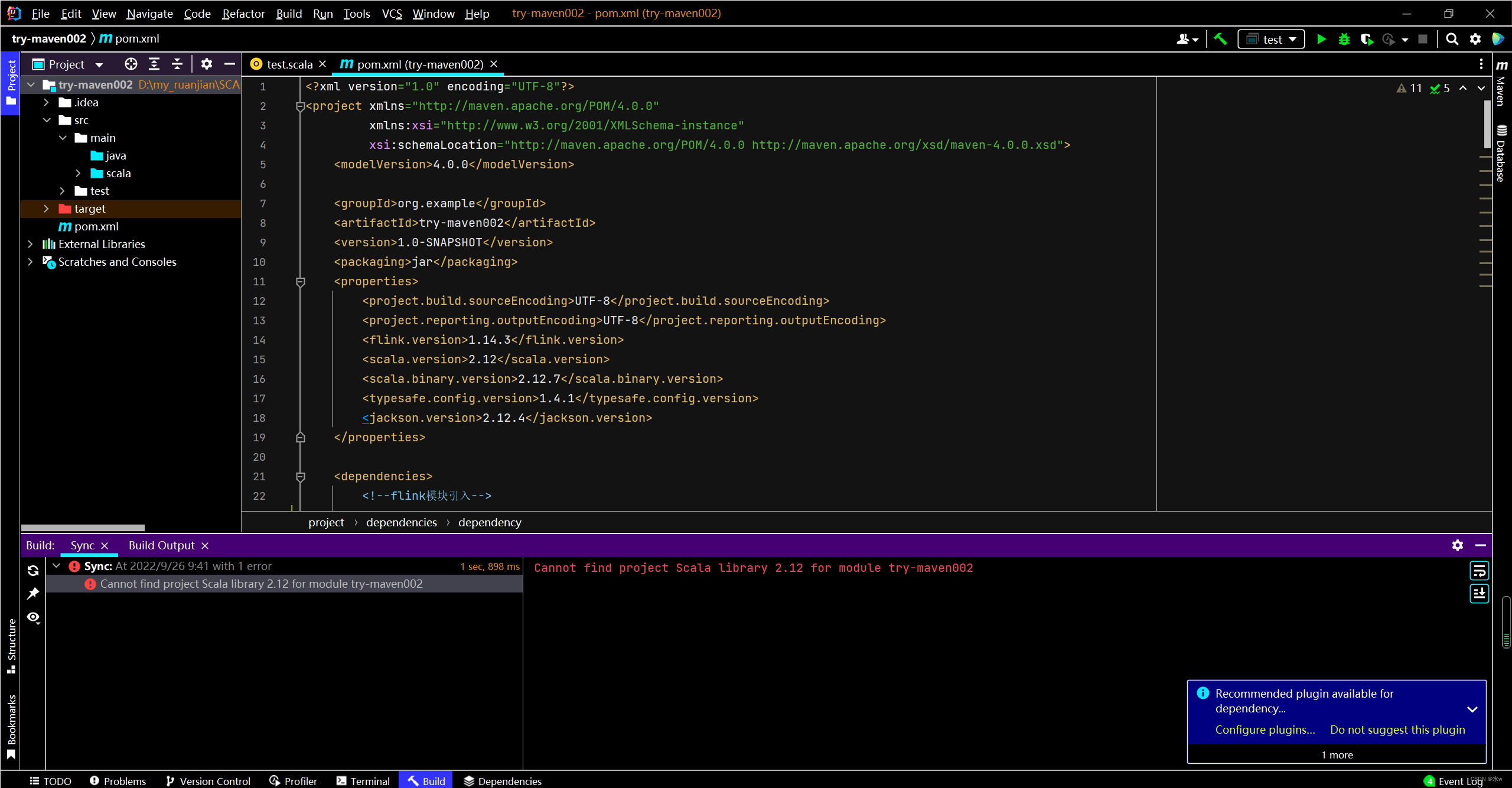 Idea202133 创建maven Scala项目并解决遇到的问题cannot Find Project Scala Library 2460