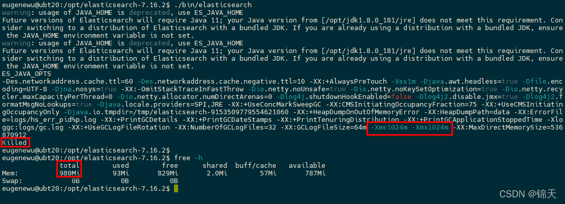 linux elasticsearch 7 启动失败 Killed ES_JVM_OPTS 参数调整_usage of javahome is deprecated use es java ...