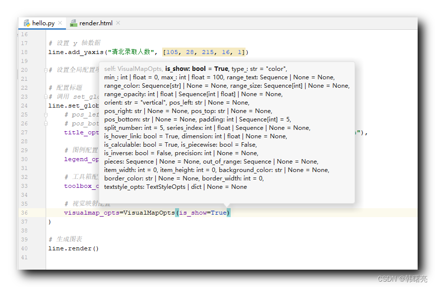【Python】pyecharts 模块 ④ ( pyecharts 模块常用配置 | 全局配置和系列配置 | 全局配置详细描述 | 模块配置提示 | 模块配置文档 | 代码示例 ...