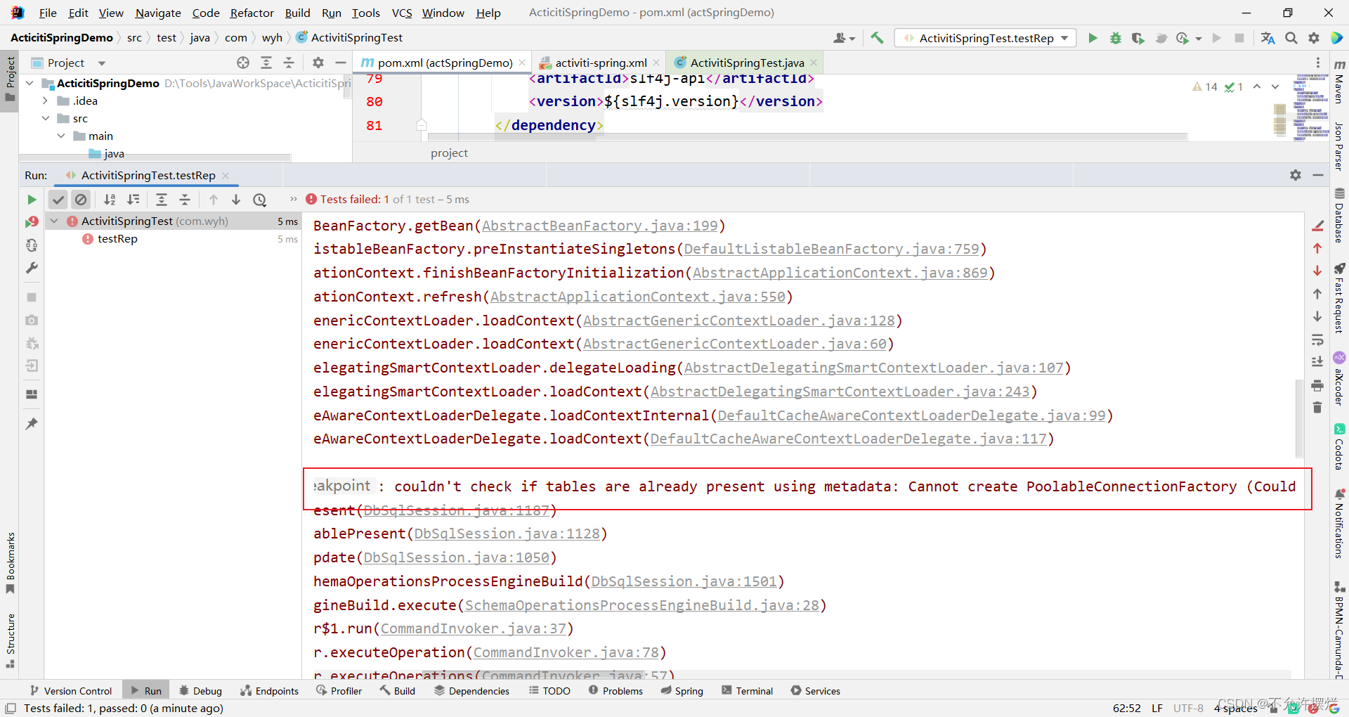 Activiti启报错: Cannot create PoolableConnectionFactory (Could not create connection to database ...