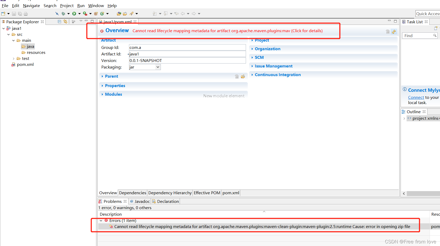 eclipse 创建maven 报错？ escription Resource Path Location TypeCannot read lifecycle mappin ...