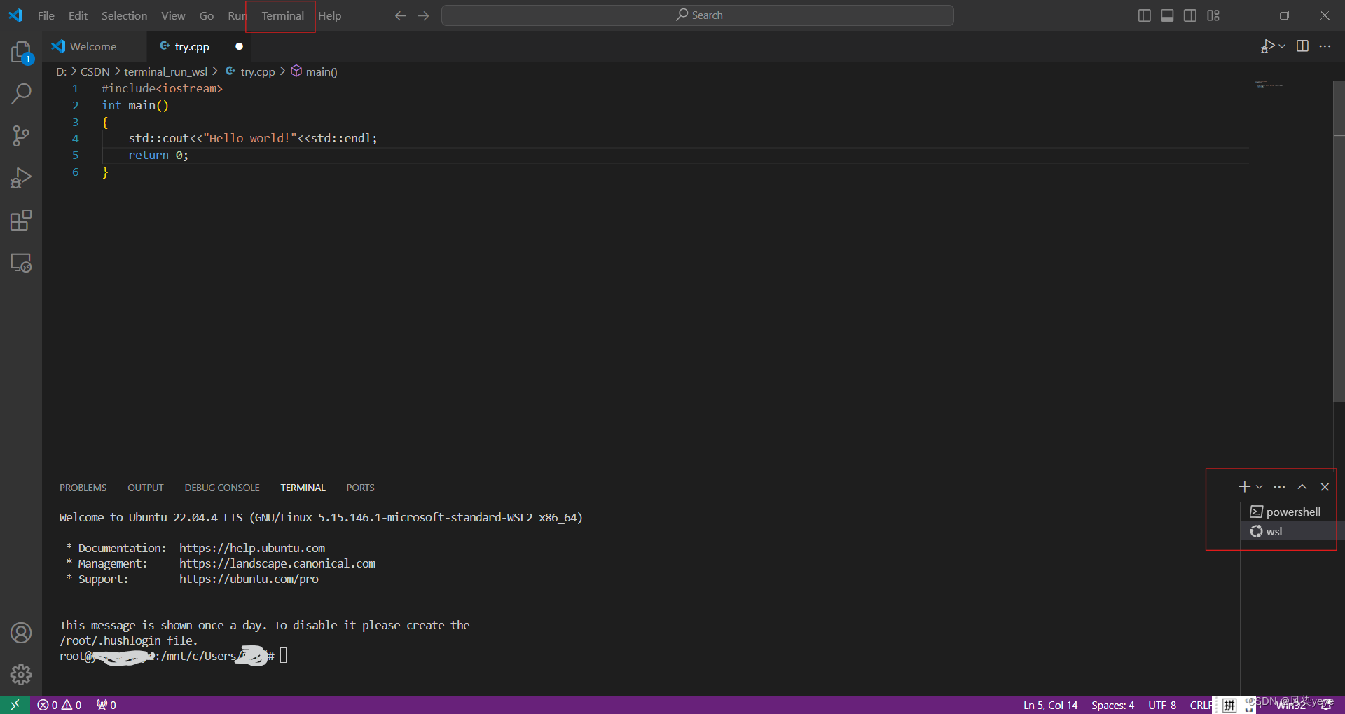在Visual Studio Code终端运行指定CPP文件(wsl)_终端运行cpp文件-CSDN博客
