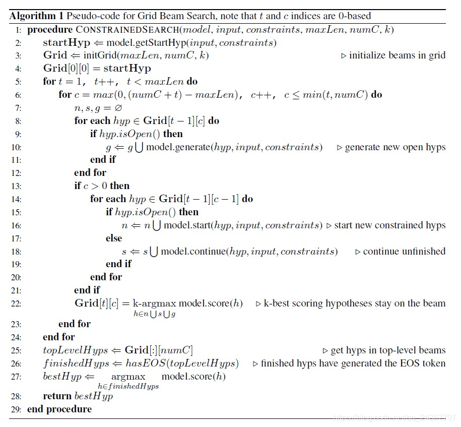 论文阅读 Lexically Constrained Decoding for Sequence Generation Using Grid Beam Search-CSDN博客