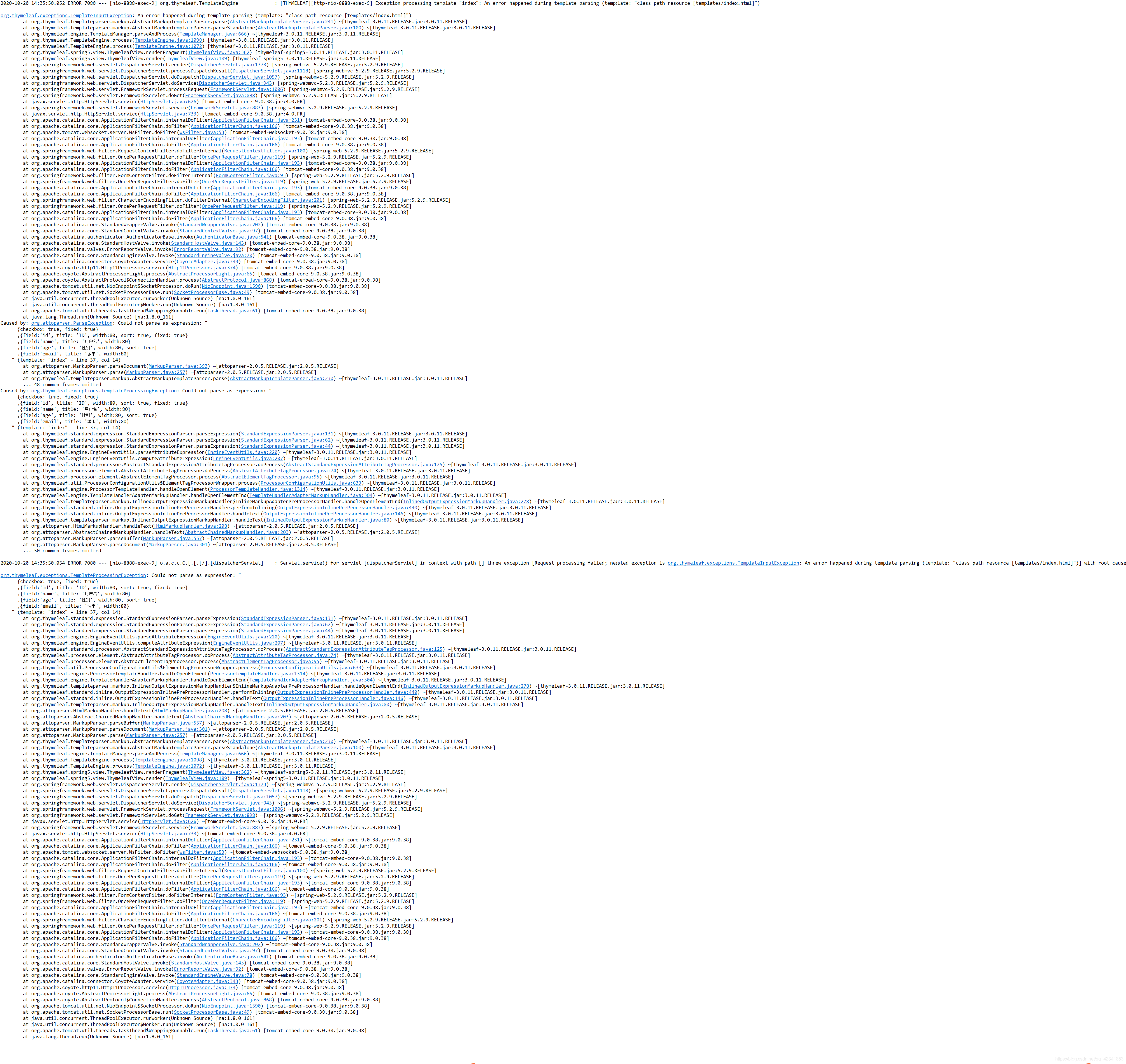 thymeleaf + layui数据表格 之 org.thymeleaf.exceptions.TemplateInputException ...
