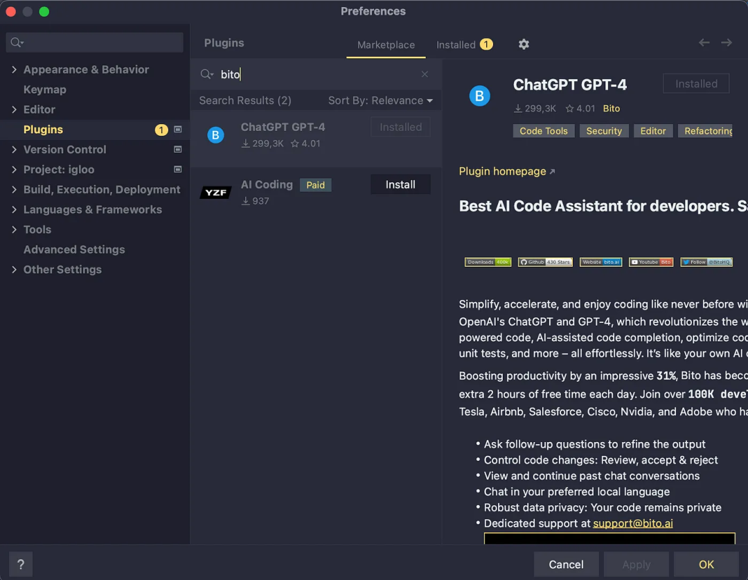 PyCharm使用BitoAI插件调用ChatGPT，速度提升10倍！_pycharm ai插件-CSDN博客