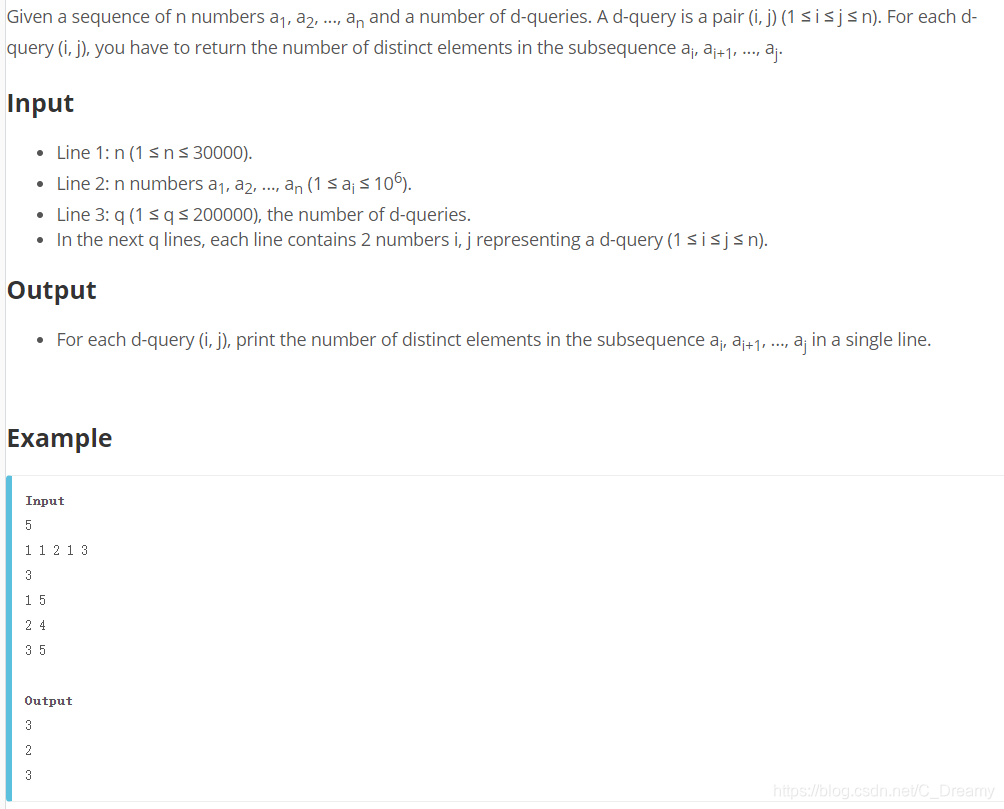 SPOJ 3267 DQUERY - D-query（莫队）-CSDN博客