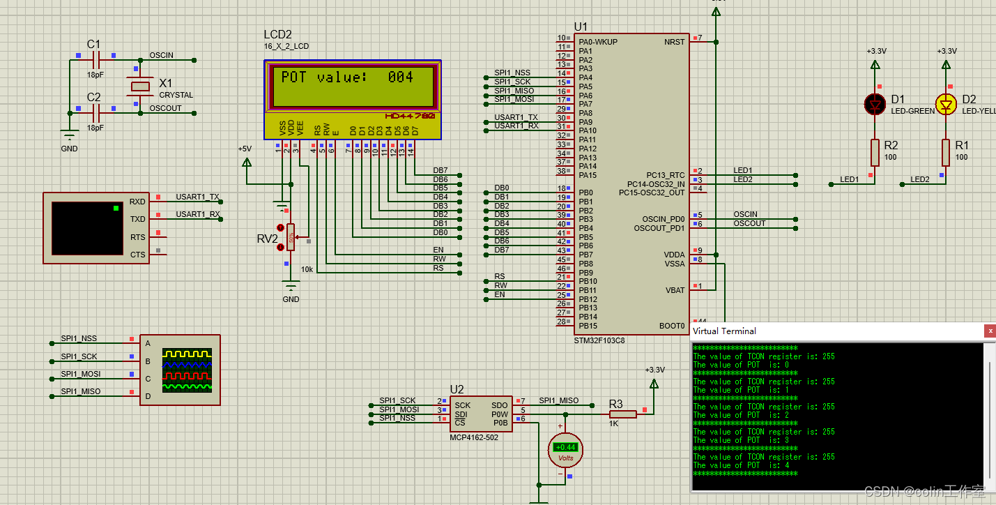 基于FreeRTOS+STM32CubeMX+LCD1602+MCP4162（SPI接口）的数字电位器Proteus仿真_mcp4162应用-CSDN博客