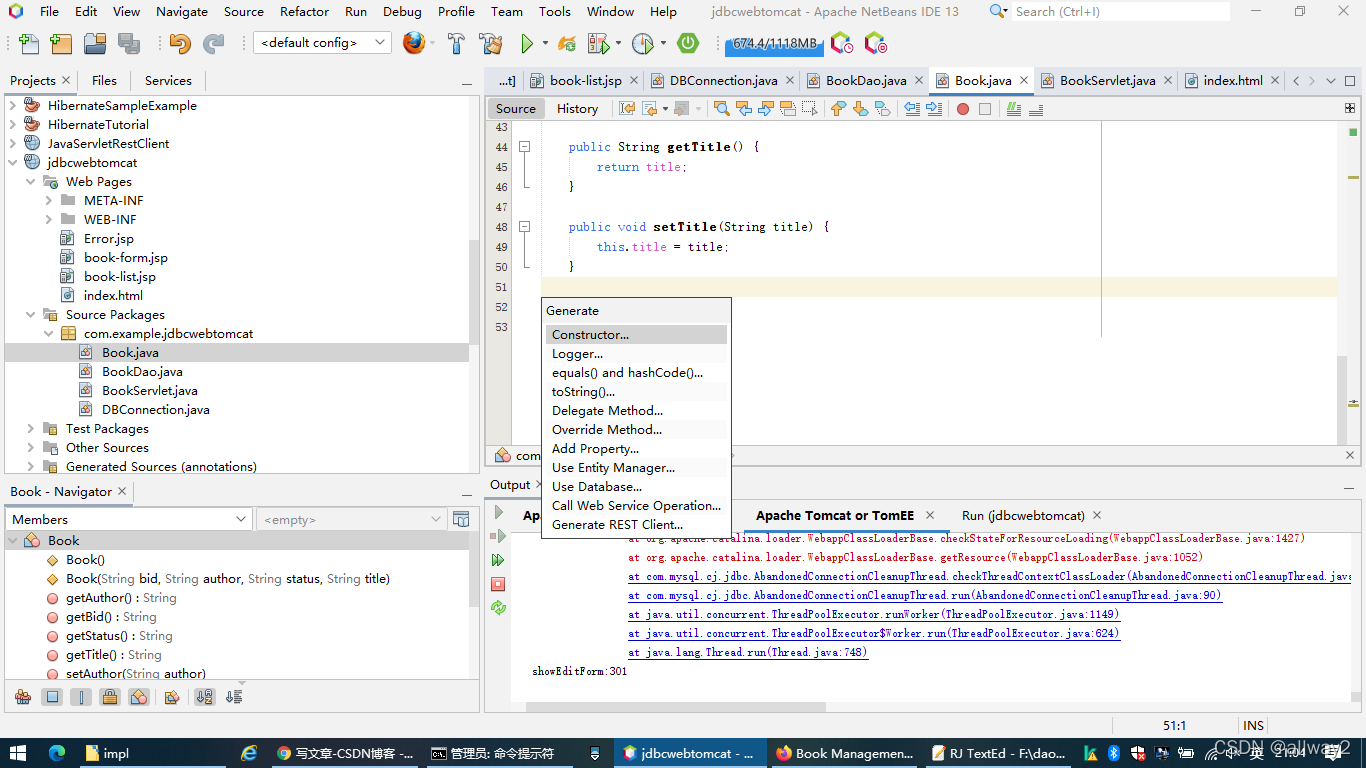 JSP JSTL SERVLET创建MYSQL CRUD WEB APP_servlet public void addbook(book book) { try { con-CSDN博客