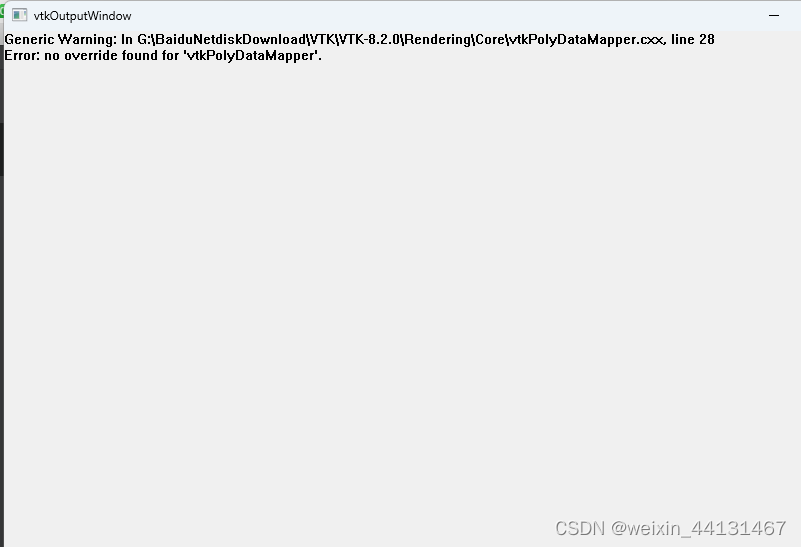 Qt5 + VTK vtkOutputWindow Generic Warning: Error:no override found for‘vtkPolyDataMapper ...