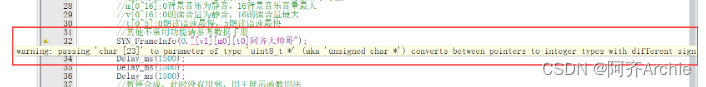 已解决1：STM32+SYN6288语音模块中文播报汉字乱码；2：警告: passing ‘char [5O]’to parame ter of type ‘uos o’(aka ...