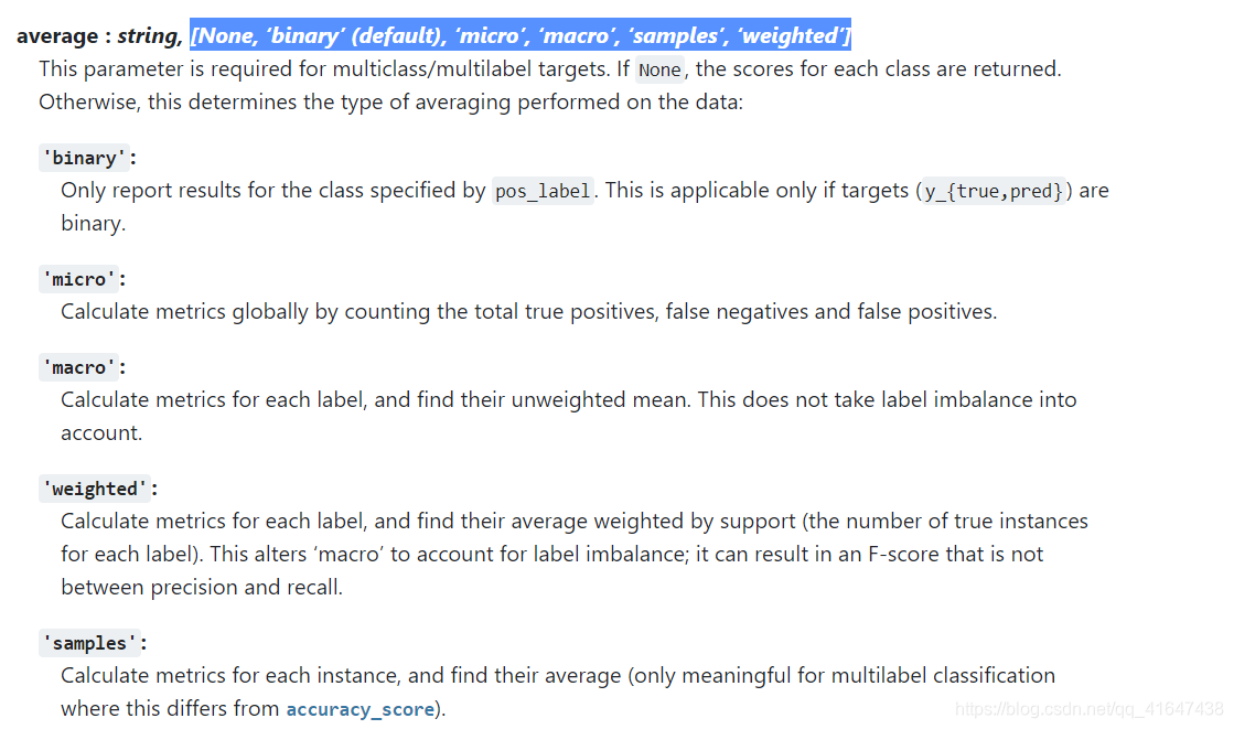 Sklearn metric:recall,f1 的averages参数[None, ‘binary’ (default), ‘micro’, ‘macro’, ‘samples ...
