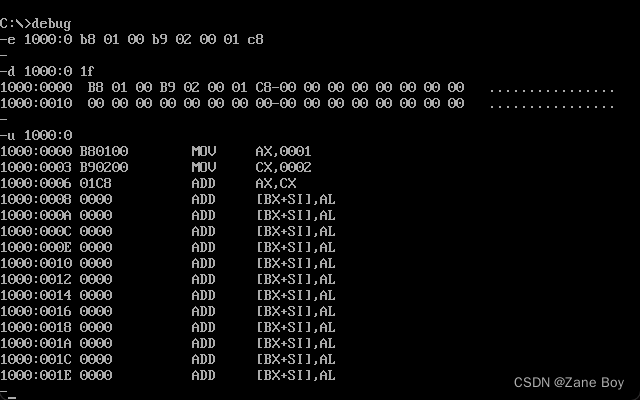 【实验报告】微处理器原理与应用 Cpuhomework12 上篇【掌握debug基本命令及其功能 查看cpu和内存 用机器指令和汇编指令编程