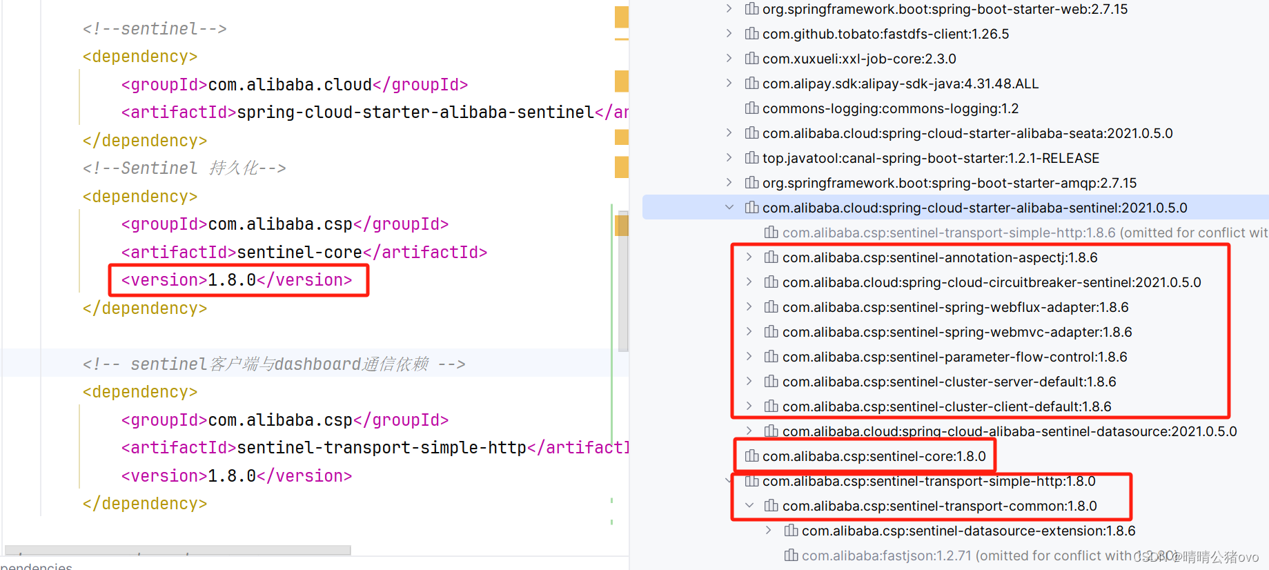 当我们在使用Sentinel集成到项目里面的时候报错：java.lang.NoClassDefFoundError: com/alibaba/csp/sentinel/spi ...