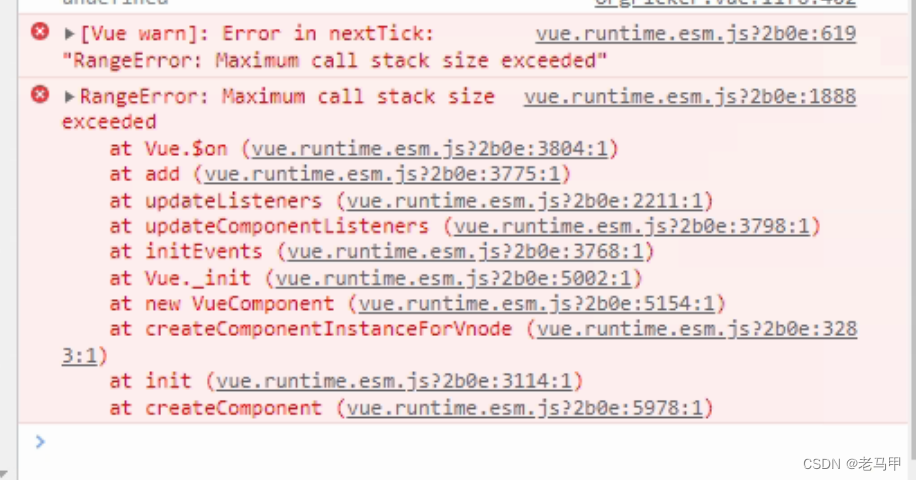 vue2.0报错：[Vue warn]: Error in nextTick: RangeError: Maximum call stack size exceeded_error in ...