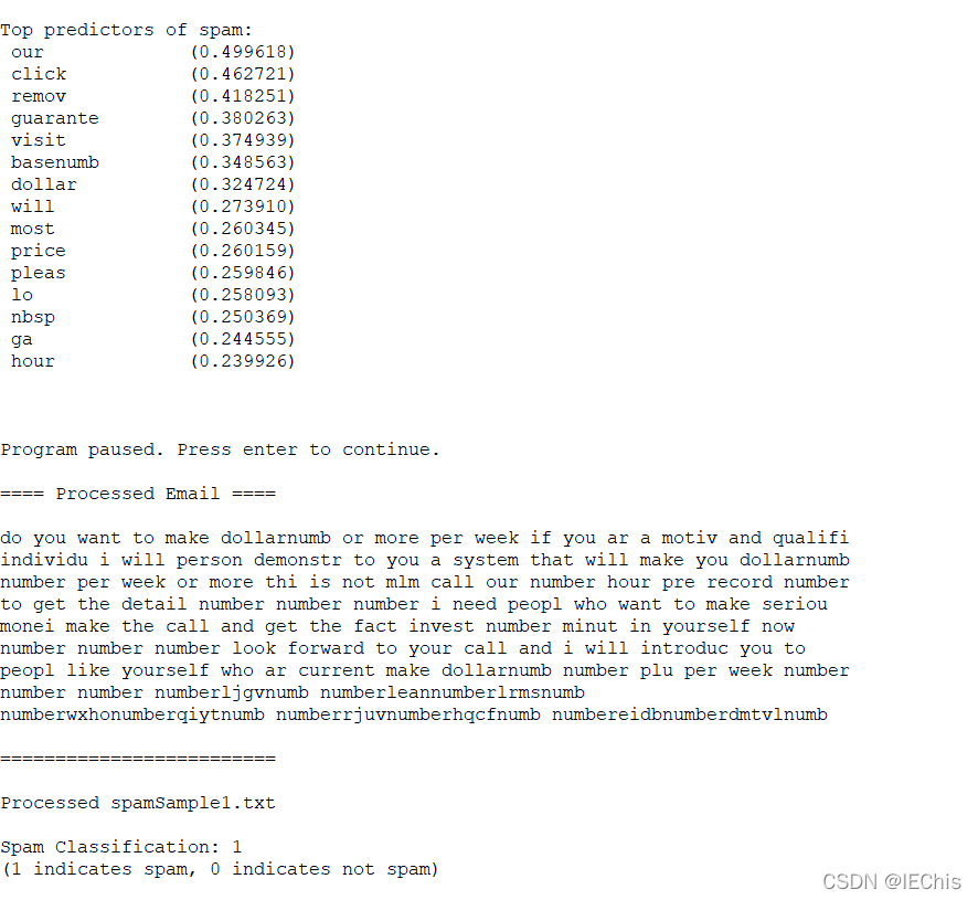 Machine learning practice of ANg(ex6_spam)_spamsample2.txt 预测结果-CSDN博客