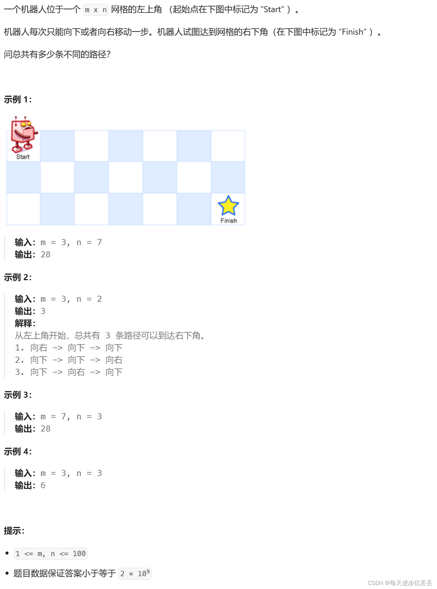 【leetcode每日一题】 动态规划 不同路径i(难度⭐⭐)(46) Csdn博客