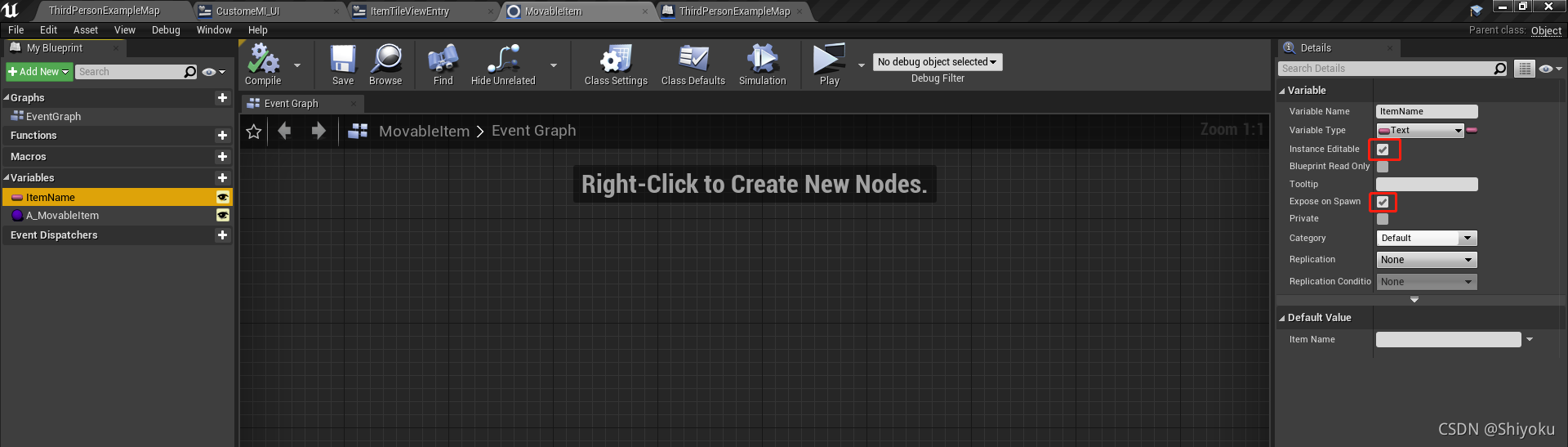 【UE4_蓝图】用TileView简单创建道具栏/背包_ue tileview-CSDN博客
