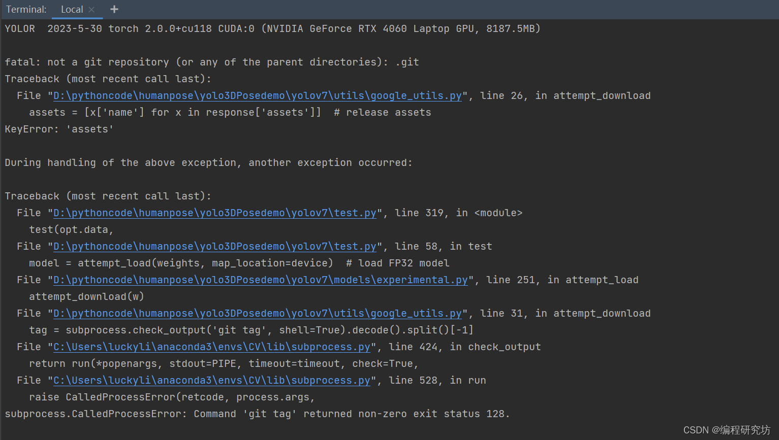 raise CalledProcessError(retcode, process.args,subprocess.CalledProcessError: Command ‘git tag ...