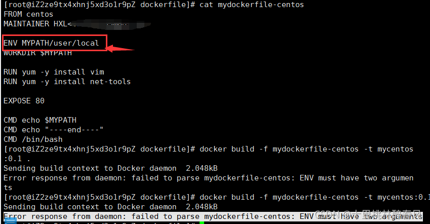 Error response from daemon: failed to parse mydockerfile-centos: ENV must have two arguments-CSDN博客