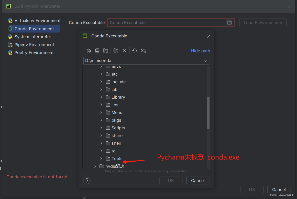 pycharm无法找到_conda.exe，无法配置conda虚拟环境【yolov5自训练报错日志及解决】_pycharm配置conda环境找不到conda.exe-CSDN博客