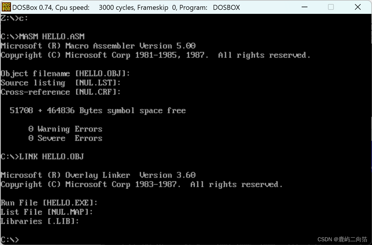 【保姆级详细步骤教学&用DOSBoxV0.74写出一个汇编语言程序输出Hello World！】_dosbox0.74使用教程-CSDN博客