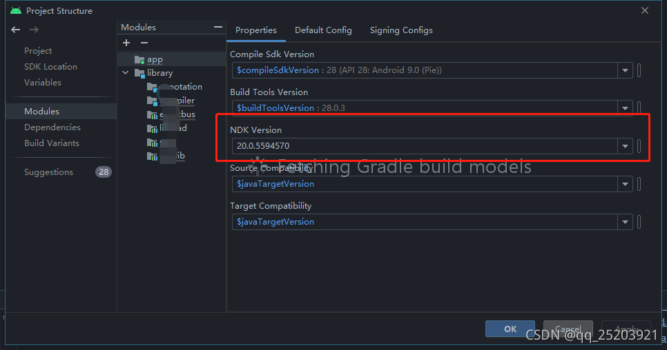 No version of NDK matched the requested version 20.0.5594570. Versions available locally: 21.3. ...