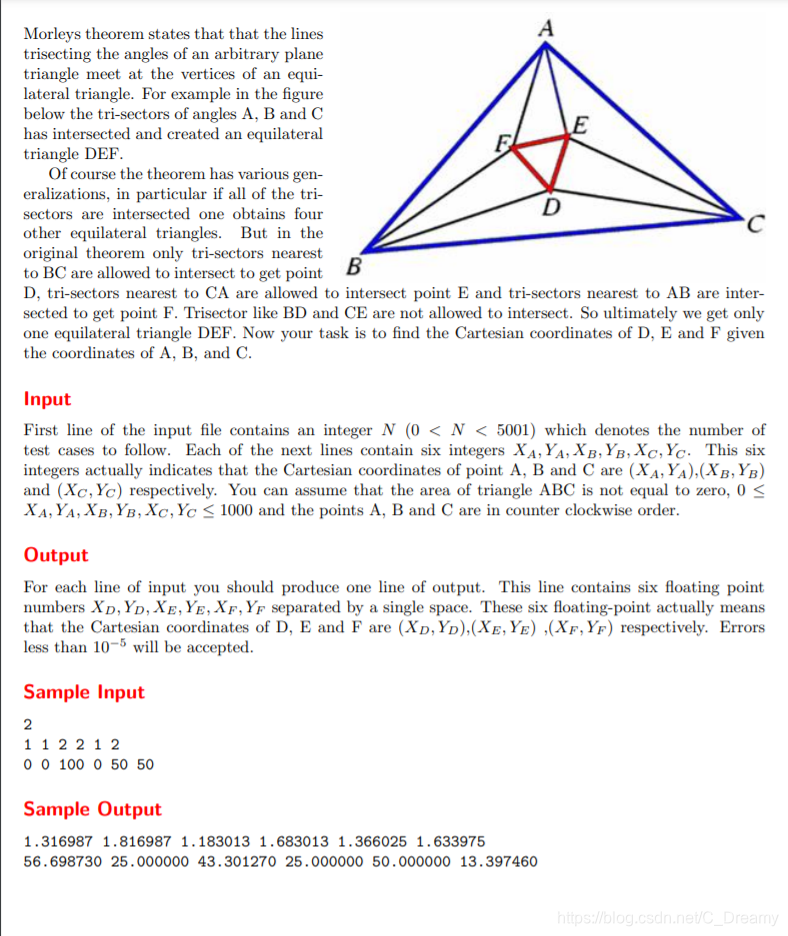 UVa 11178 Morley‘s Theorem(计算几何基础)_morley 定理复数证明-CSDN博客