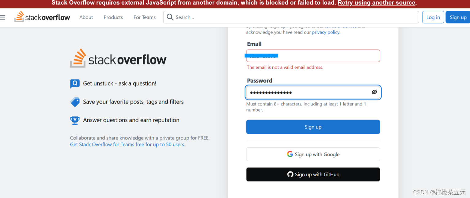 出现文字：Stack Overflow requires cookies for authentication -- are your browser cookies enabled for ...