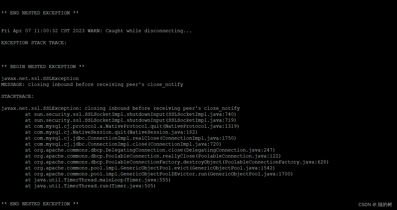 WARN: Caught while disconnecting... EXCEPTION STACK TRACE: ** BEGIN NESTED EXCEPTION ** 解决方法-CSDN博客
