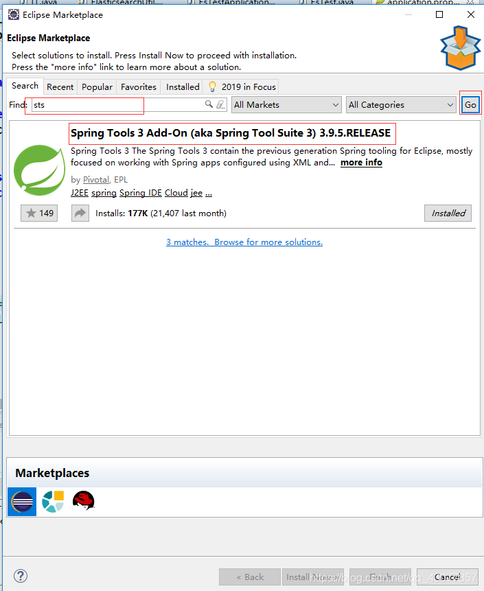 怎么在eclipse上安装sts插件_打开eclipse的eclipse marketplace,搜索sts-CSDN博客