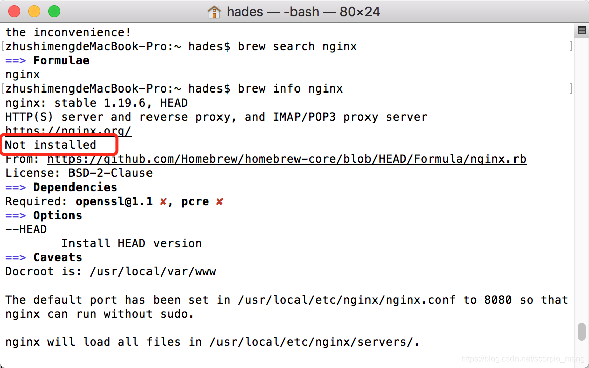 Mac 快速安装Nginx--HomeBrew安装_brew install --build-from-source nginx-CSDN博客