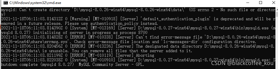 【学习笔记】MySQL安装中出现的问题_mysqld: can't create directory-CSDN博客