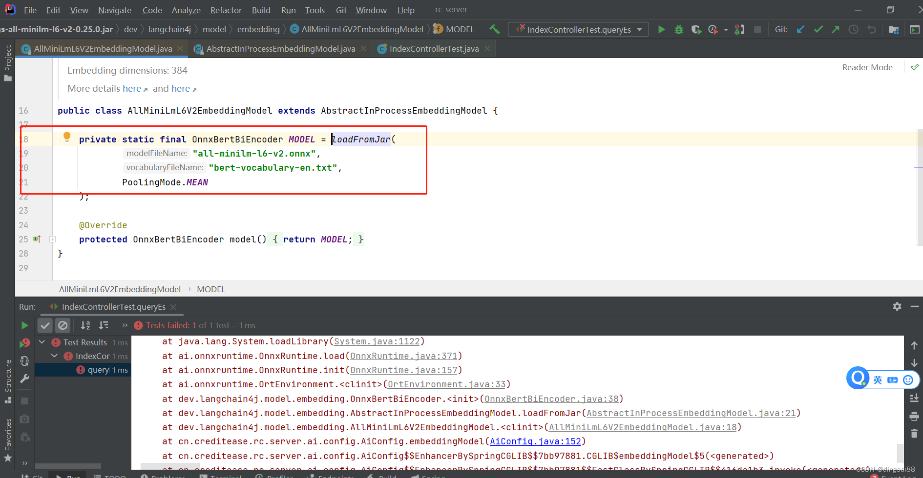 java.lang.UnsatisfiedLinkError: no onnxruntime4j_jni in java.library.path_all-minilm-l6-v2.onnx ...